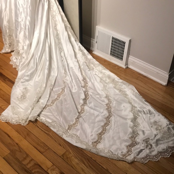 Dresses | Vintage Balloon Victorian Coquette Satin Train Lace Floral ...